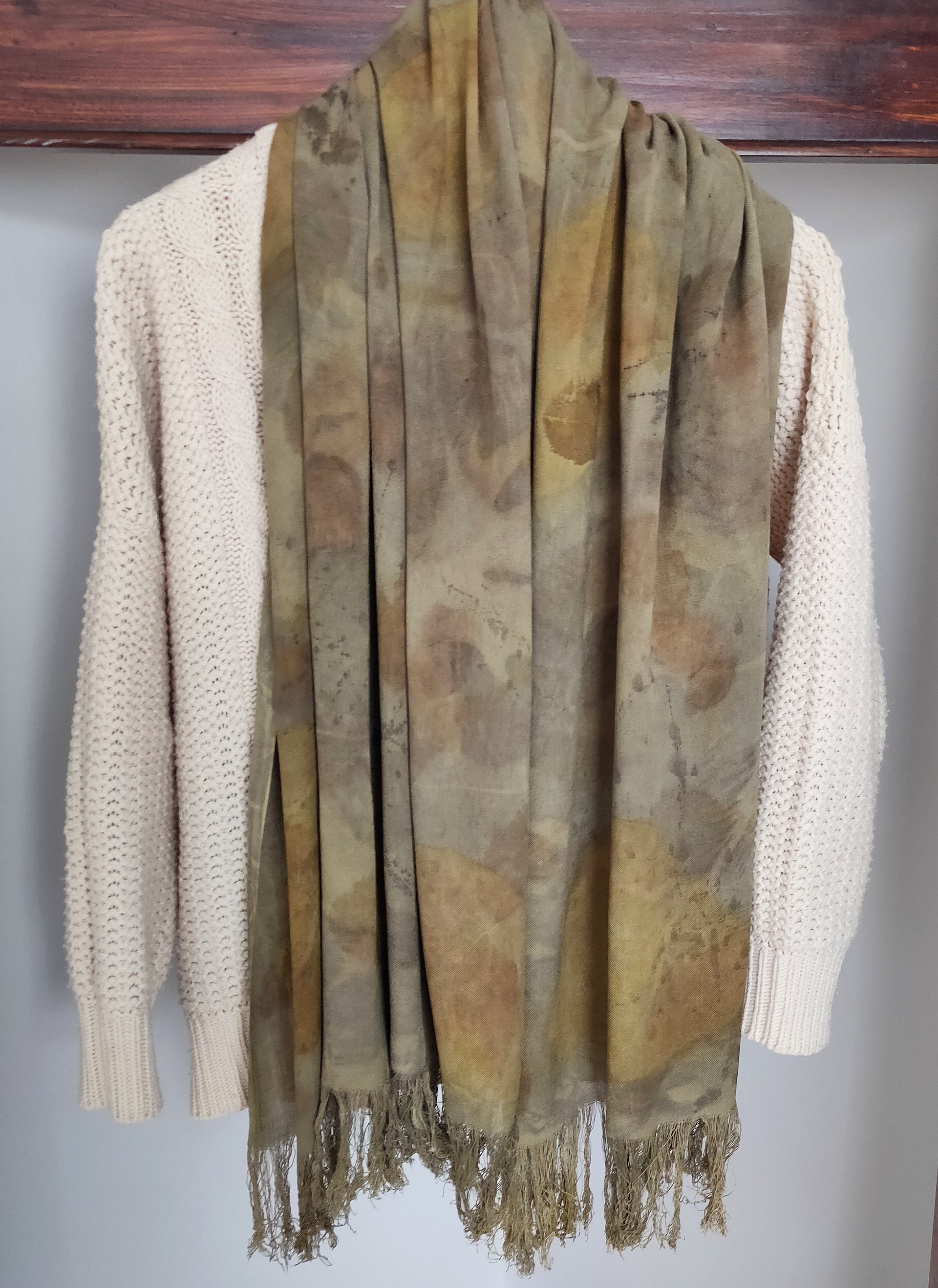 Nature-inspired Leaf Print Scarf, Eco-friendly Natural Dyes, Soft ...