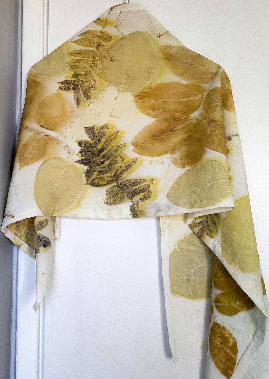 Eco Printed Silk-cotton Unique Design Scarf, Nature-inspired Leaf Print ...