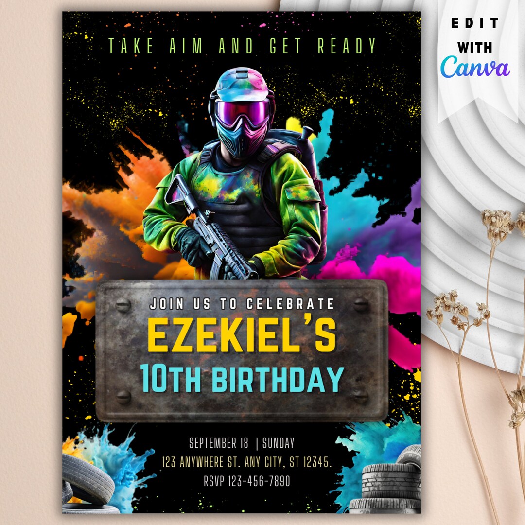 Paintball Invitation Editable Birthday Invitation Template, Paintball ...