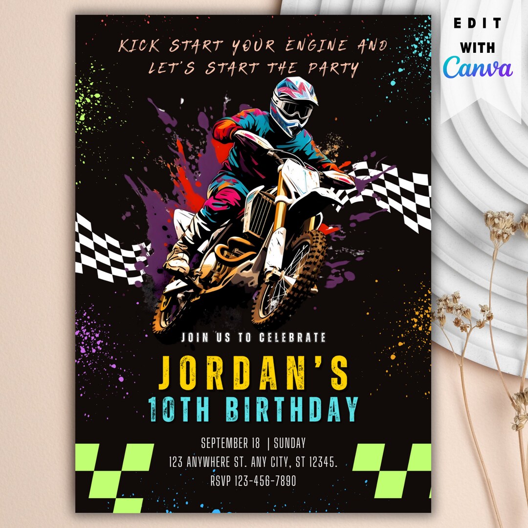Motocross Invitation, Motorbike Invitation, Motorcycle Birthday ...