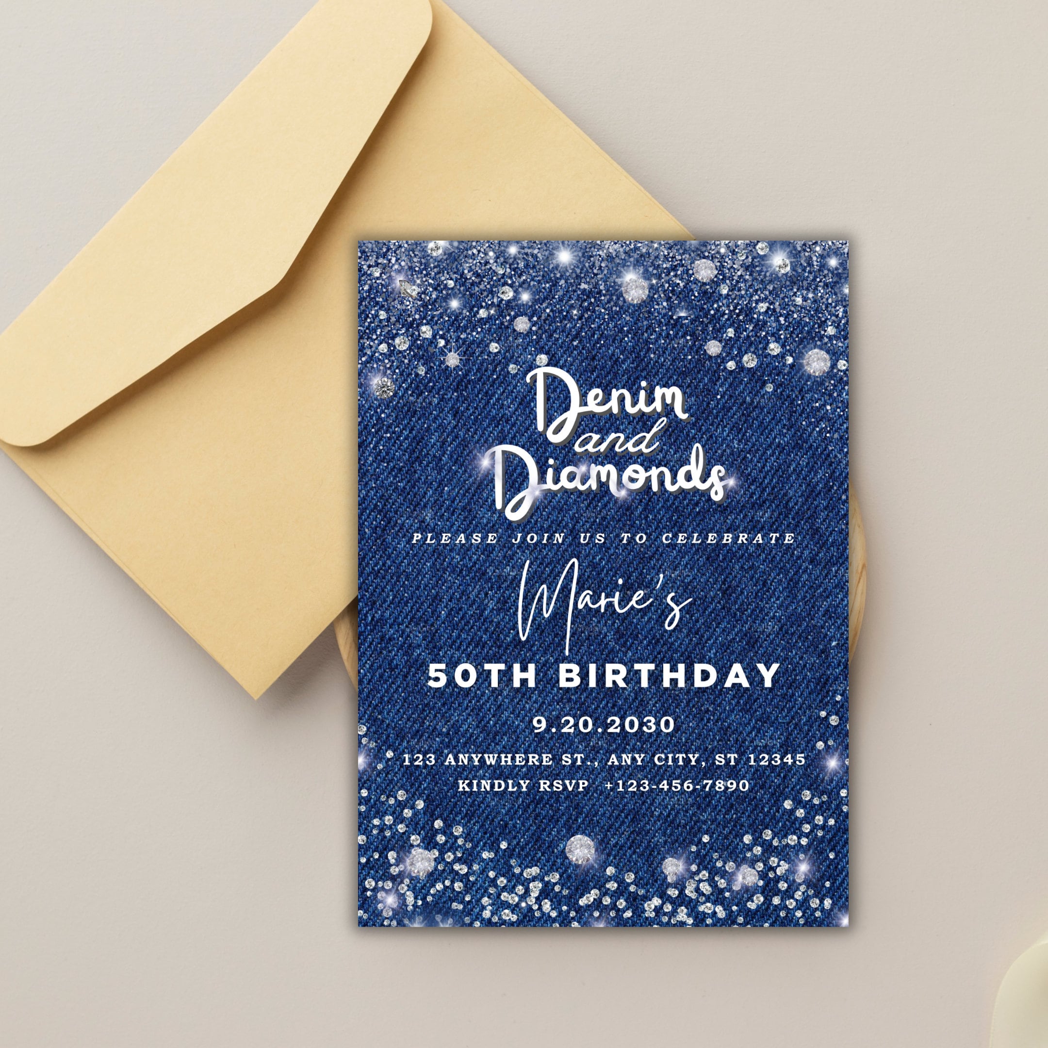 Denim and Diamond Invite, Denim Invitation, Denim Theme Party ...