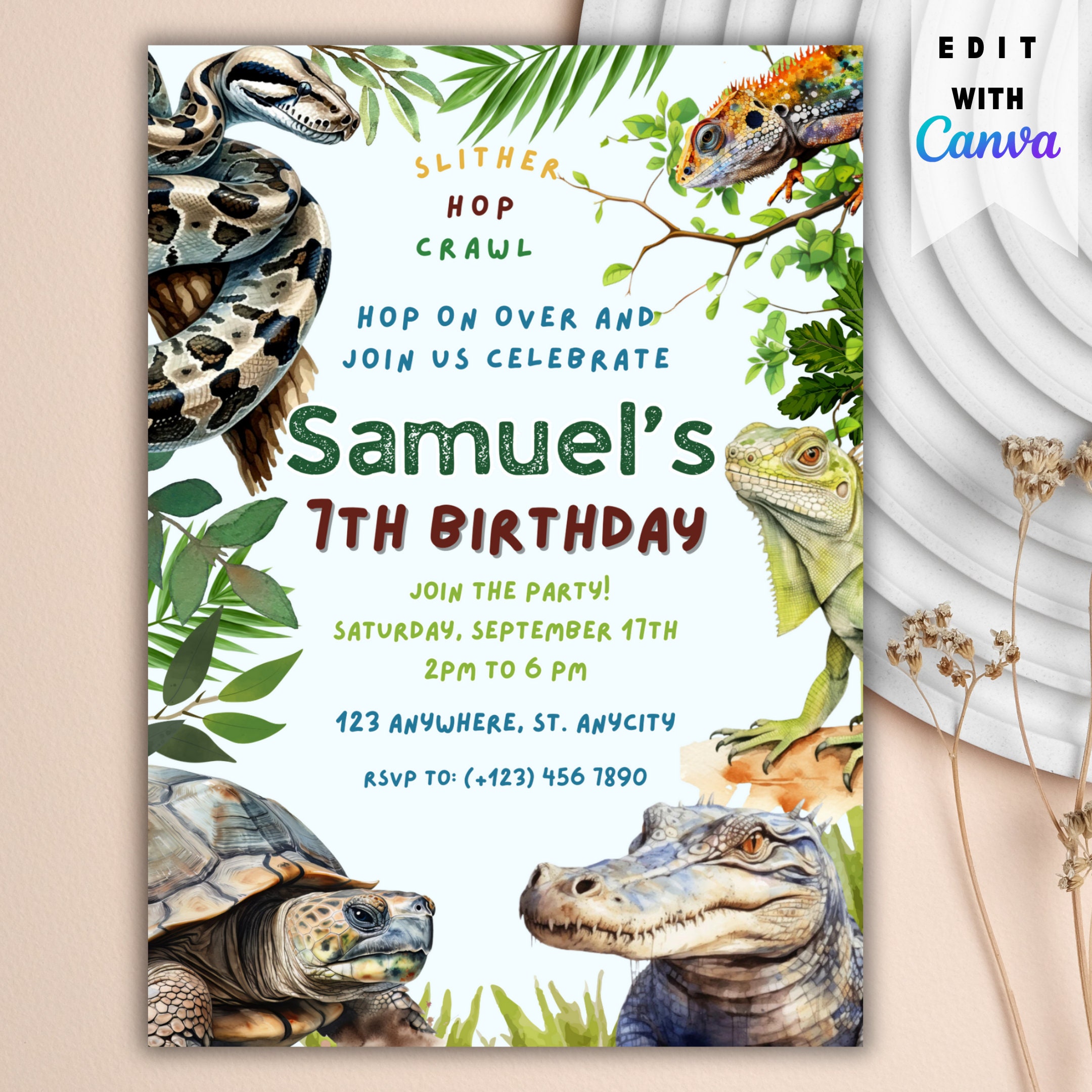 Reptile Birthday Invitation, Lizard Invitation, Snake Invitation ...