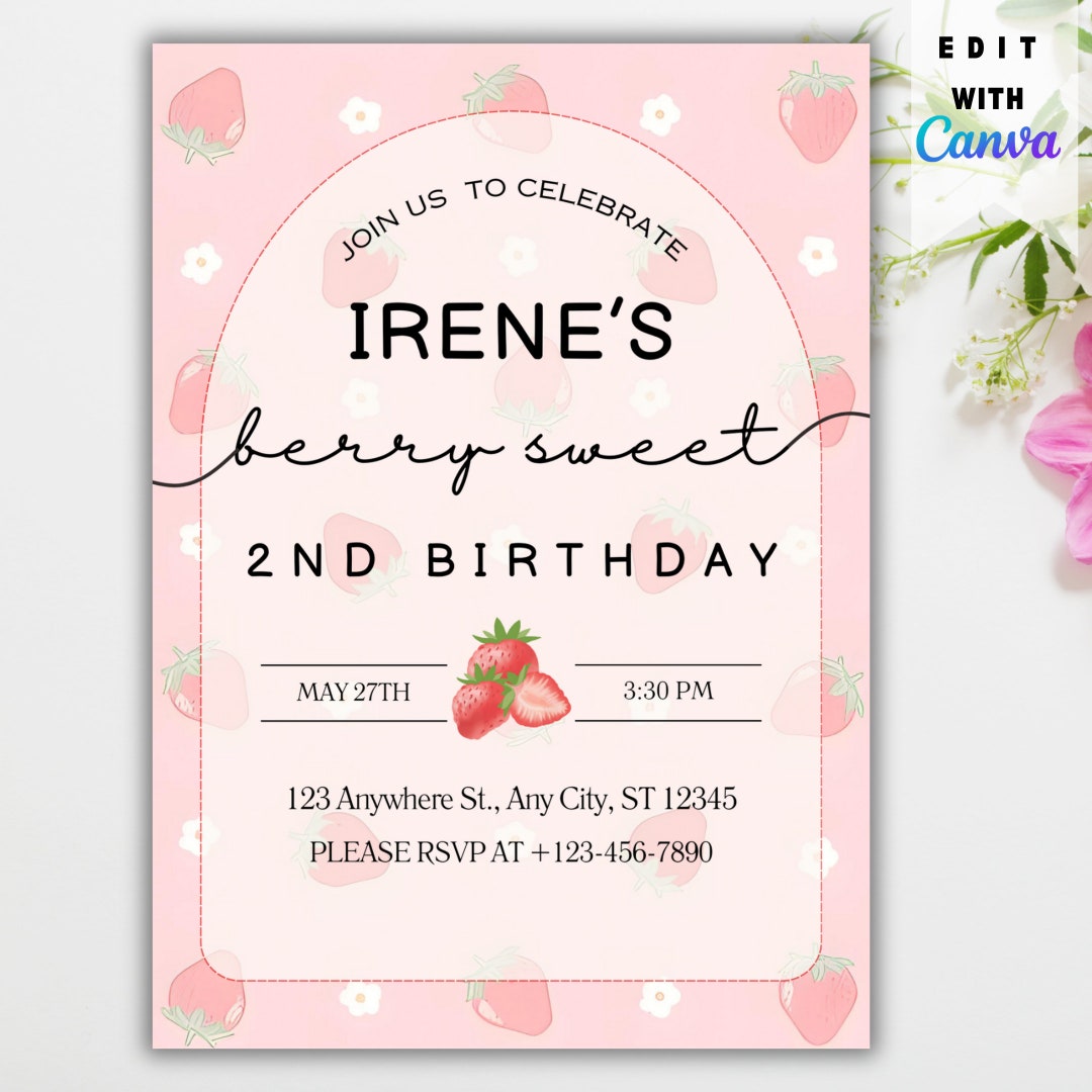 Strawberry Shortcake Birthday Invitation Template, Strawberry Birthday ...