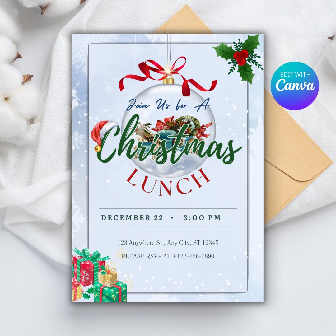 Editable Christmas Luncheon Invitation - Xmas Lunch Invitation, Santa ...