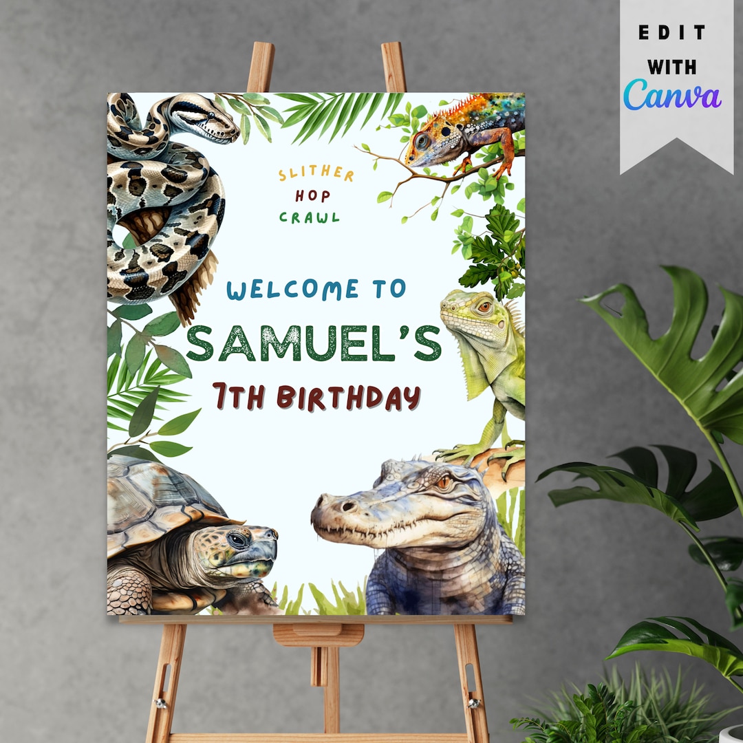 Reptile Welcome Sign Reptile Party Reptile Birthday Invitation Lizard ...