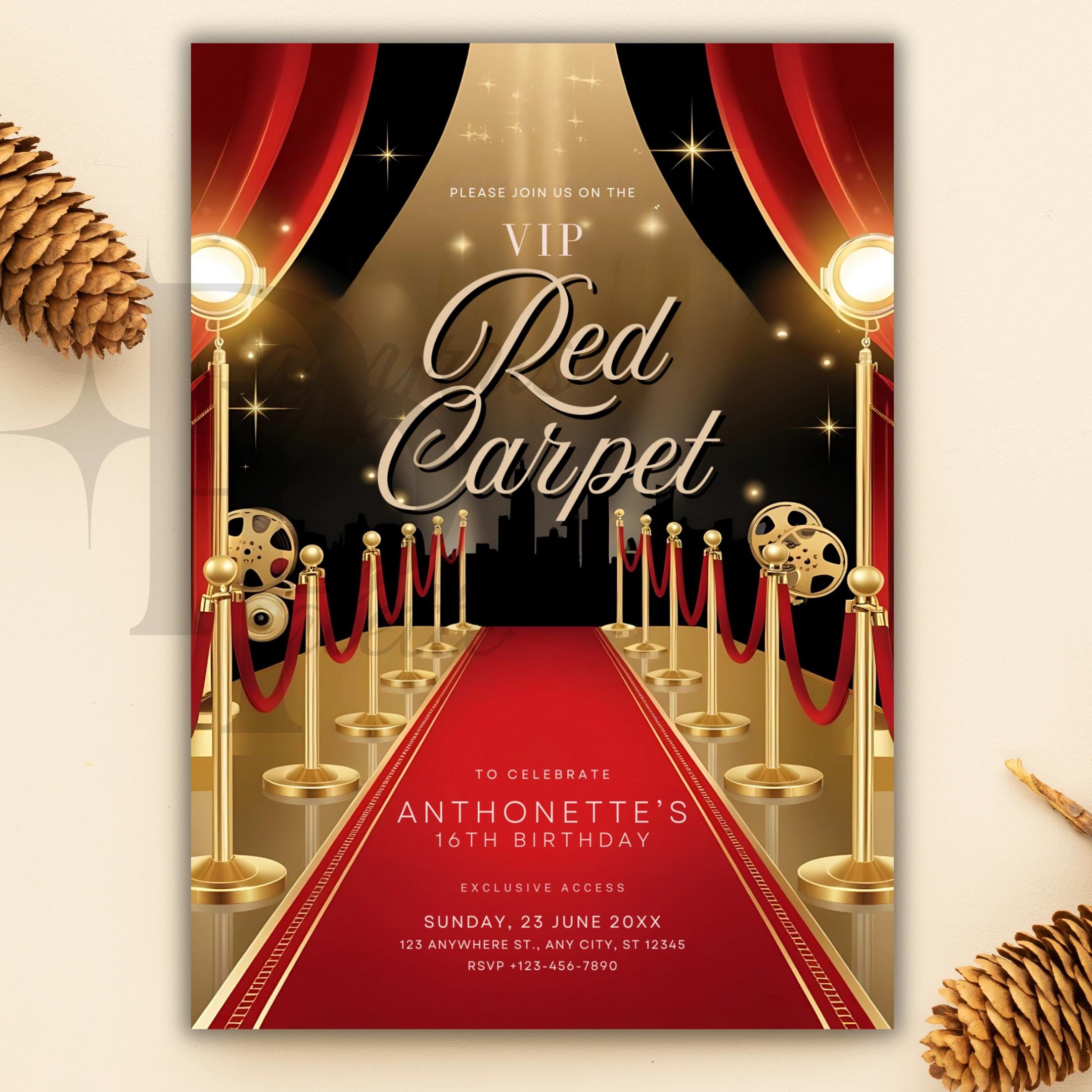 Red Carpet Invitation, Hollywood Film Premiere Invite, Printable Party ...