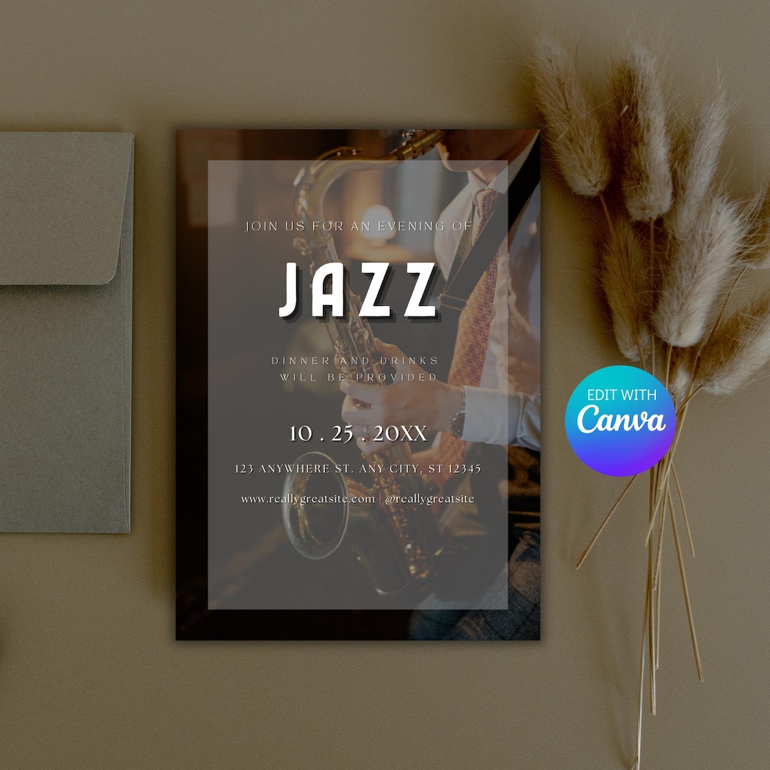 Jazz Party Invitation Template - Cheers to 40 Years, Jazz Night Invite ...