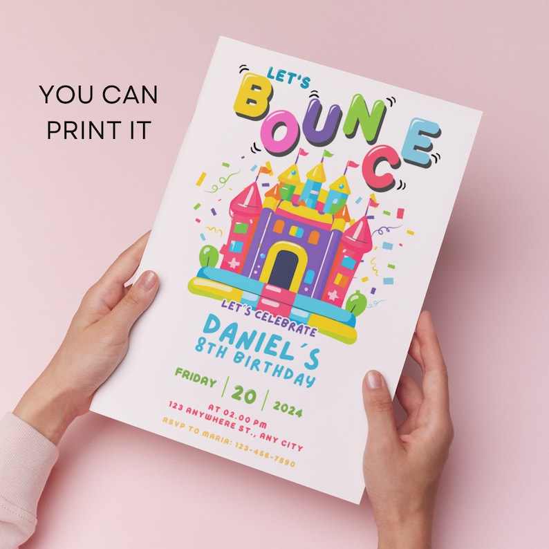 Editable Bouncy Castle Party Invitation - Printable Birthday Invite ...