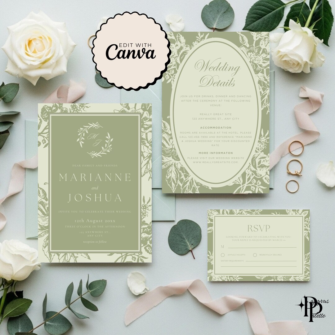 Mint Wedding Invite, Elegant Mint Wedding Invitation, Toile De Jouy ...