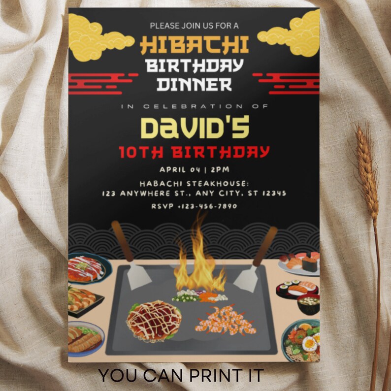 Hibachi Invitation, Hibachi Party, Hibachi Dinner Party Invitation ...