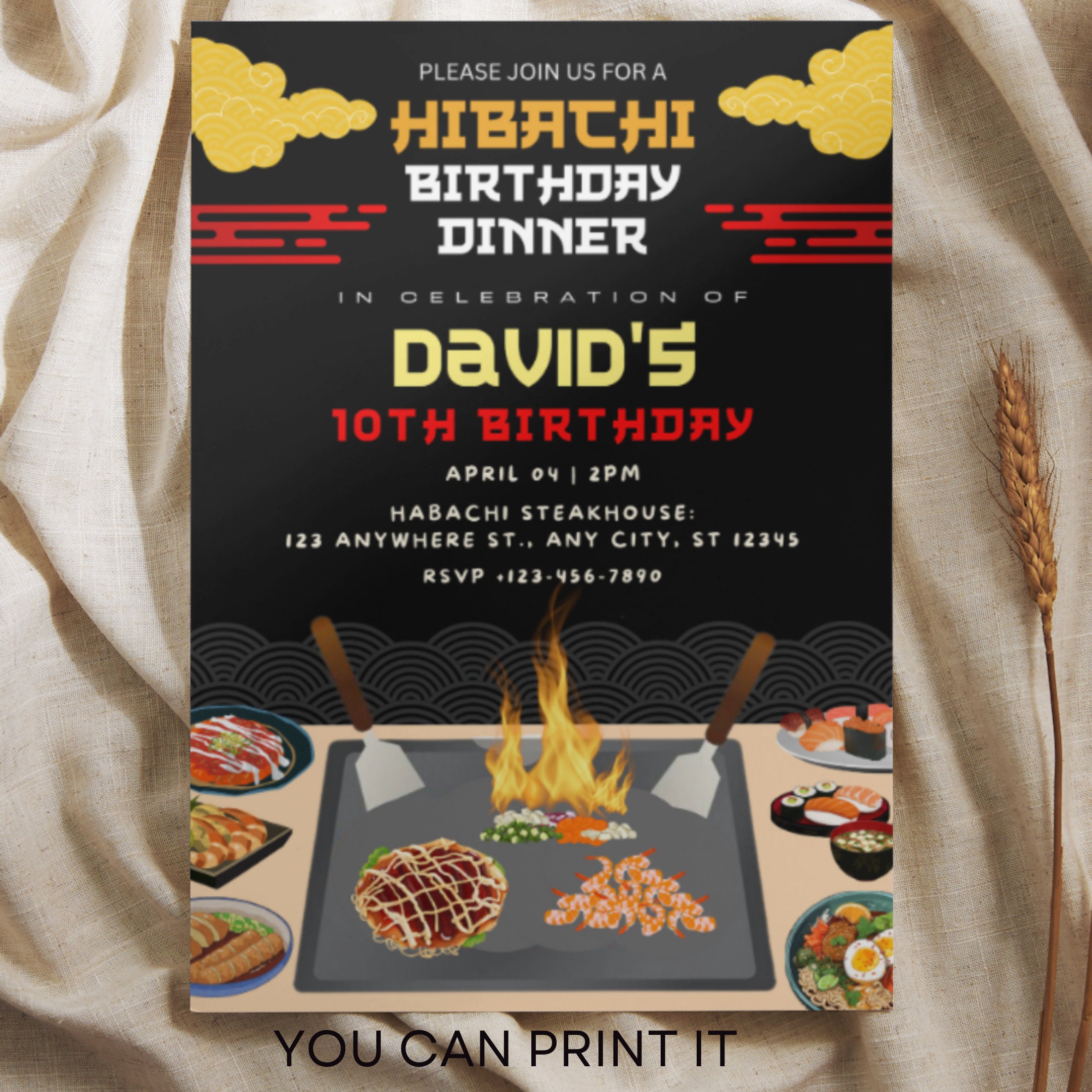 Hibachi Invitation, Hibachi Party, Hibachi Dinner Party Invitation ...