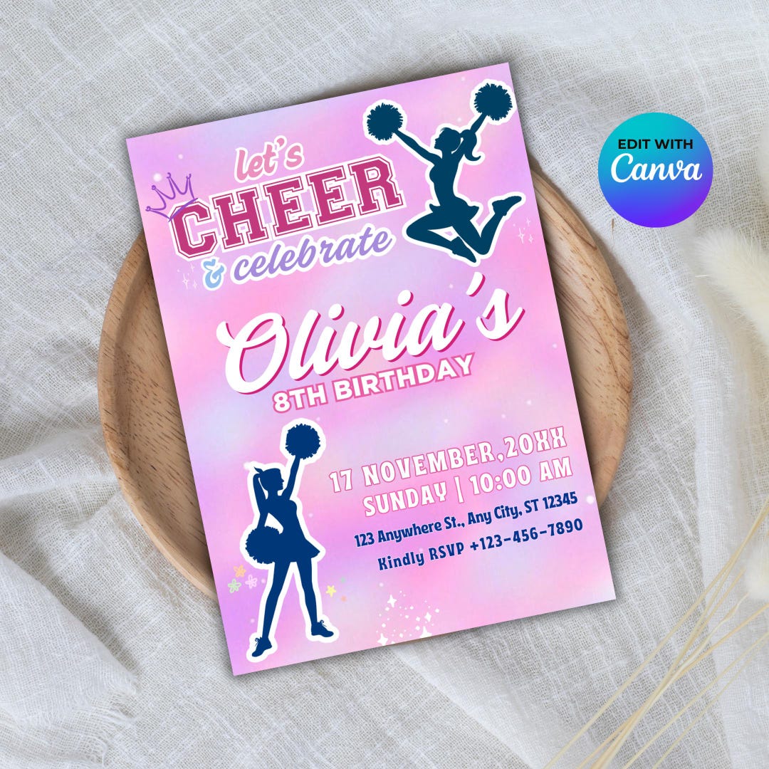 Cheerleader Birthday Invitation - Printable Cheerleading Party Invite ...