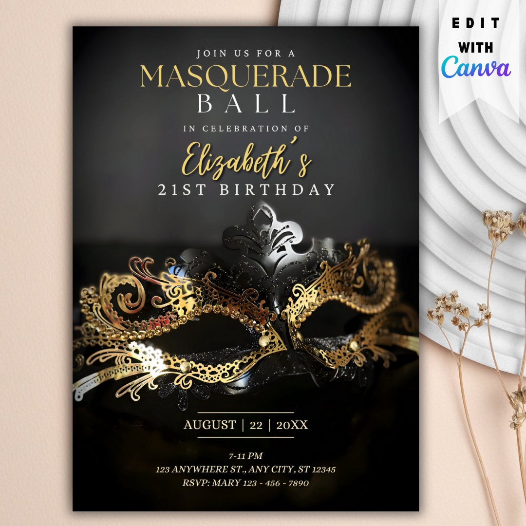 Masquerade Ball Invite, Masquerade Invitation, Masquerade Ball Editable ...