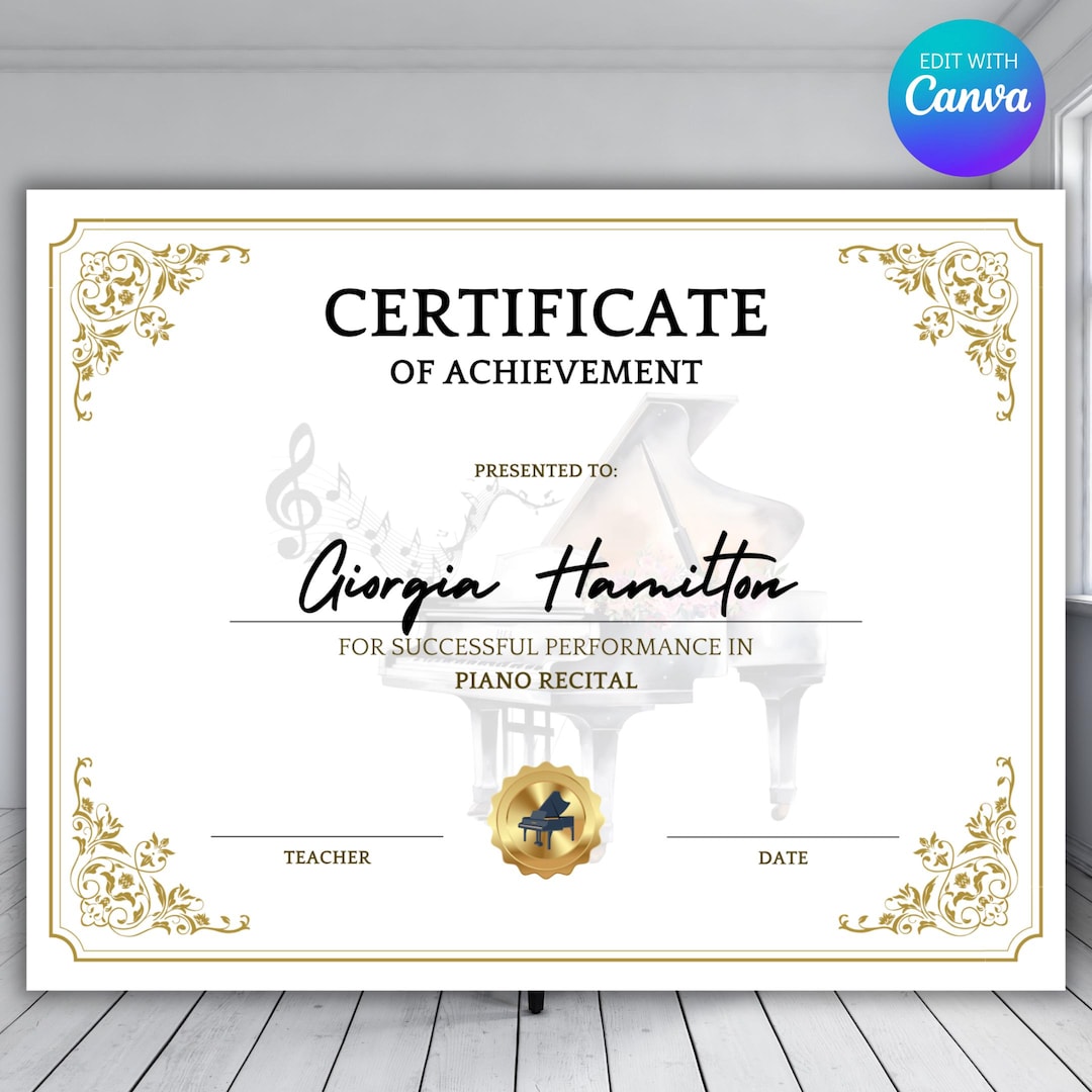 Piano Recital Certificate Template: Editable Music Award (digital ...