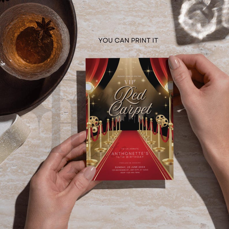Red Carpet Invitation, Hollywood Film Premiere Invite, Printable Party ...