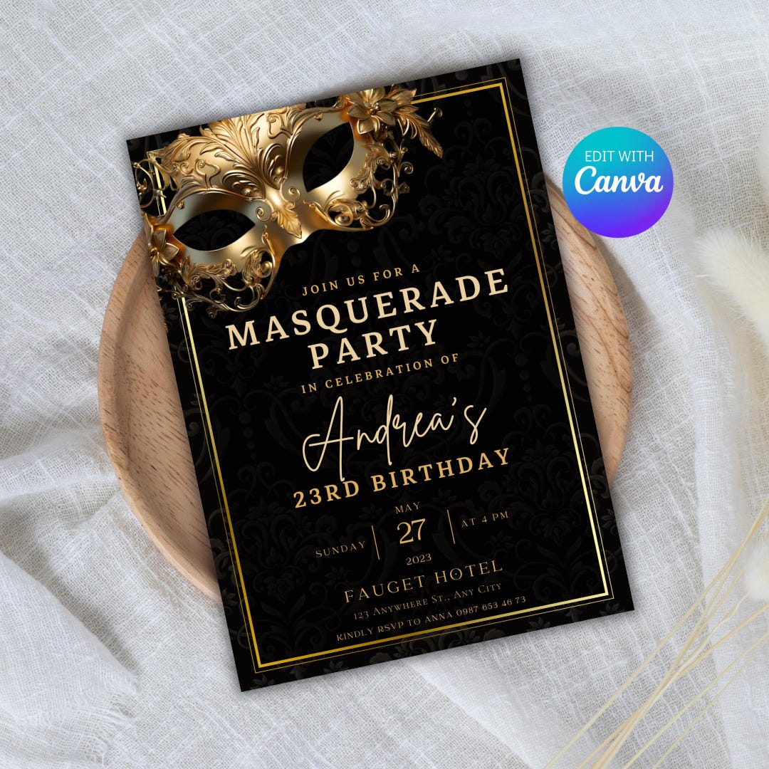 Masquerade Ball Editable Birthday Invitation Template, Printable ...