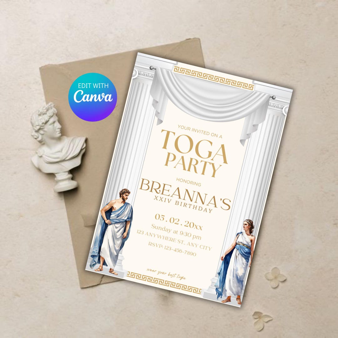 Toga Party Invitation Editable Template - Ancient Rome & Greece Event ...