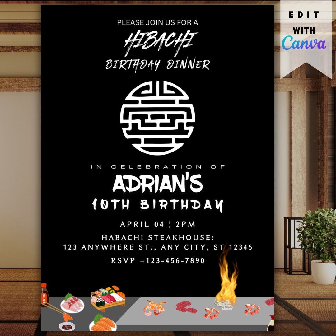 Hibachi Invitation, Hibachi Party, Hibachi Dinner Party Invitation ...