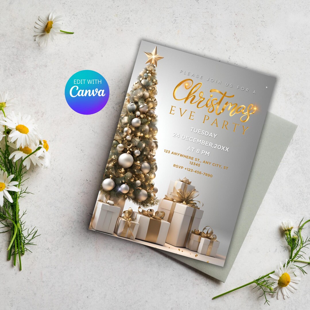 Editable Christmas Eve Invite - Xmas Lunch Invitation, Santa Hat Invite ...