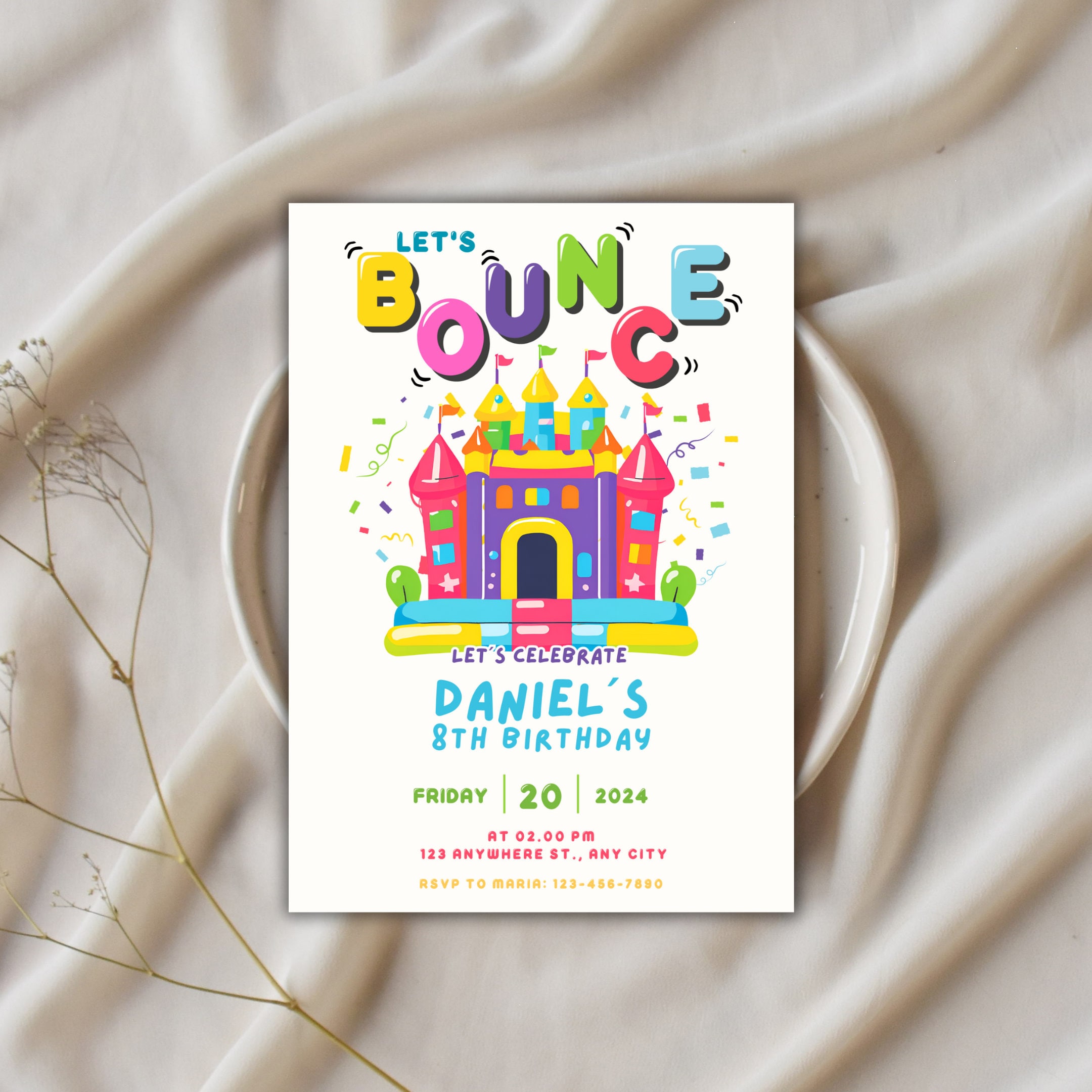 Editable Bouncy Castle Party Invitation - Printable Birthday Invite ...