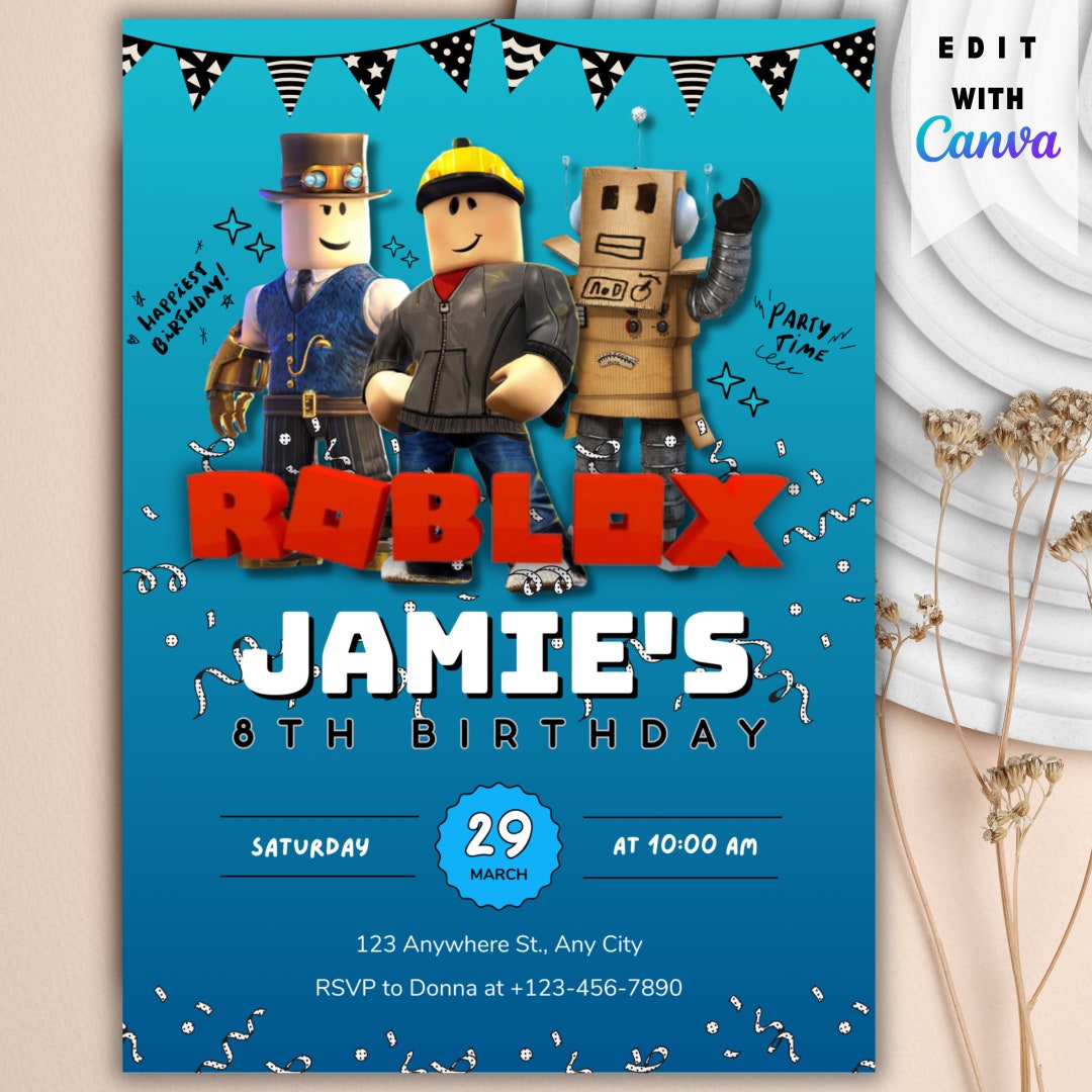 Online Birthday Invite Roblox Theme, Roblox Template, Canva Template ...