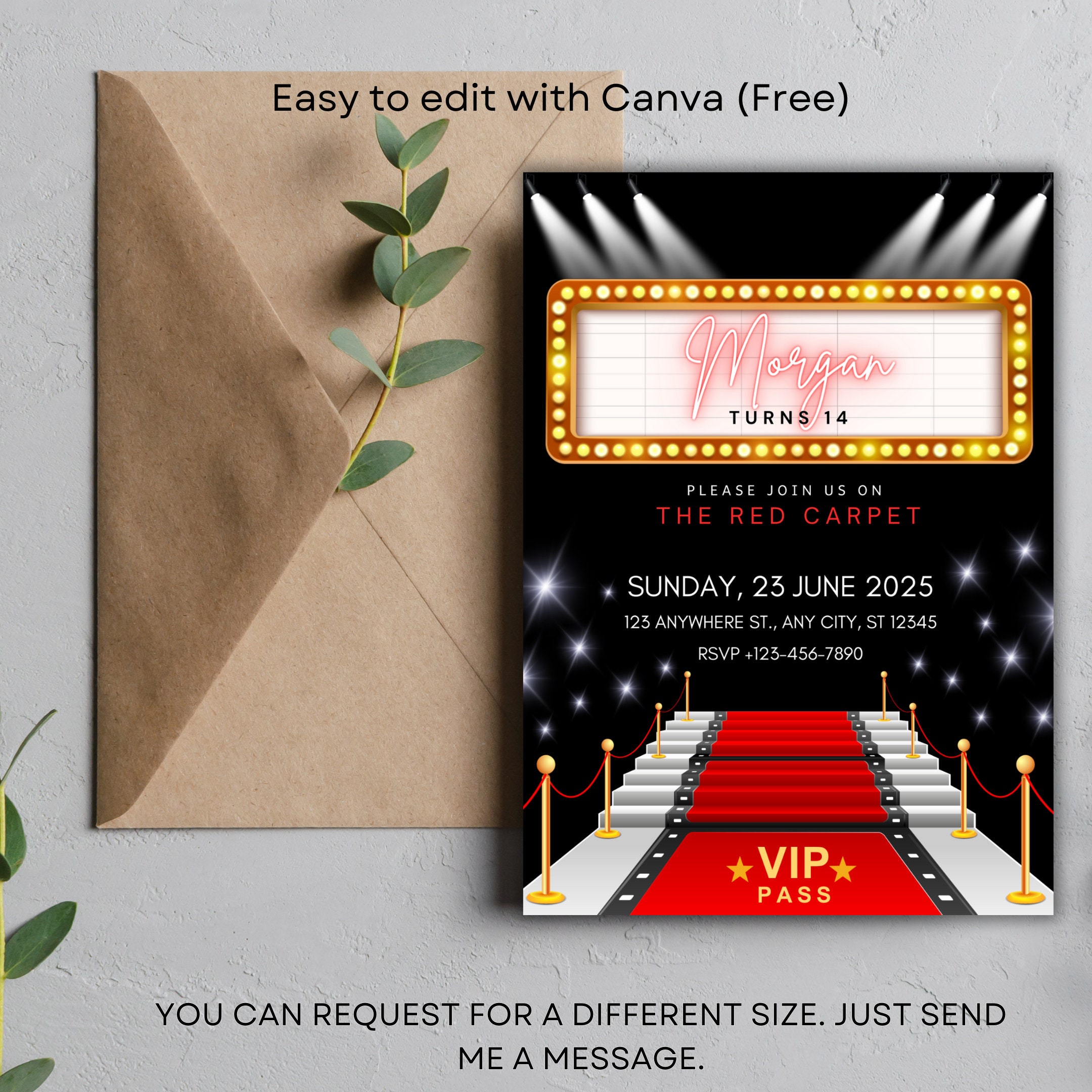 Red Carpet Invite, Red Carpet Birthday Invitation, Hollywood Theme ...