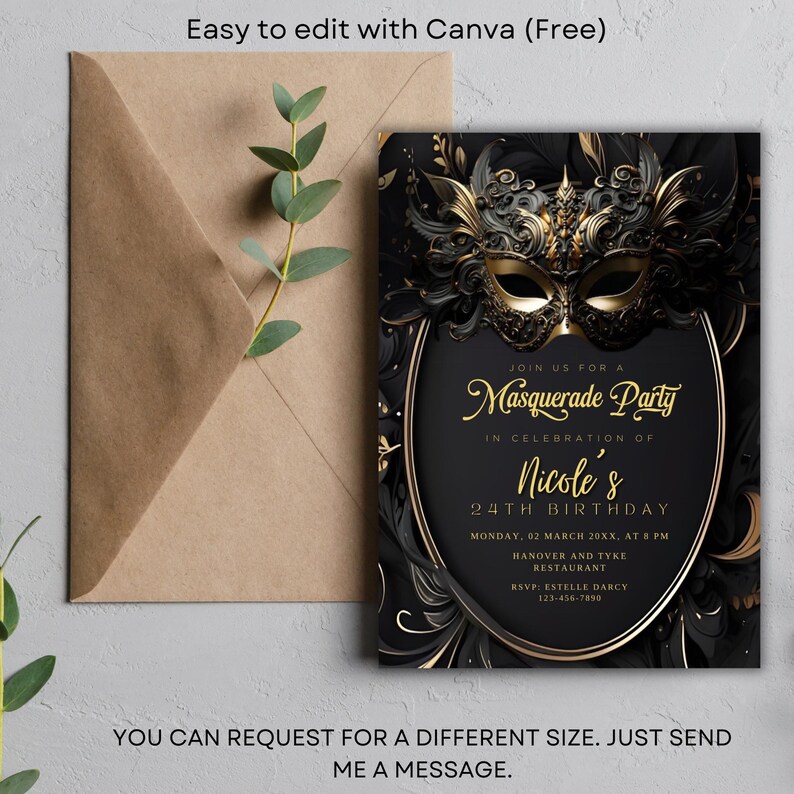 Editable Masquerade Ball Invitation Template - Masquerade Party Invite ...