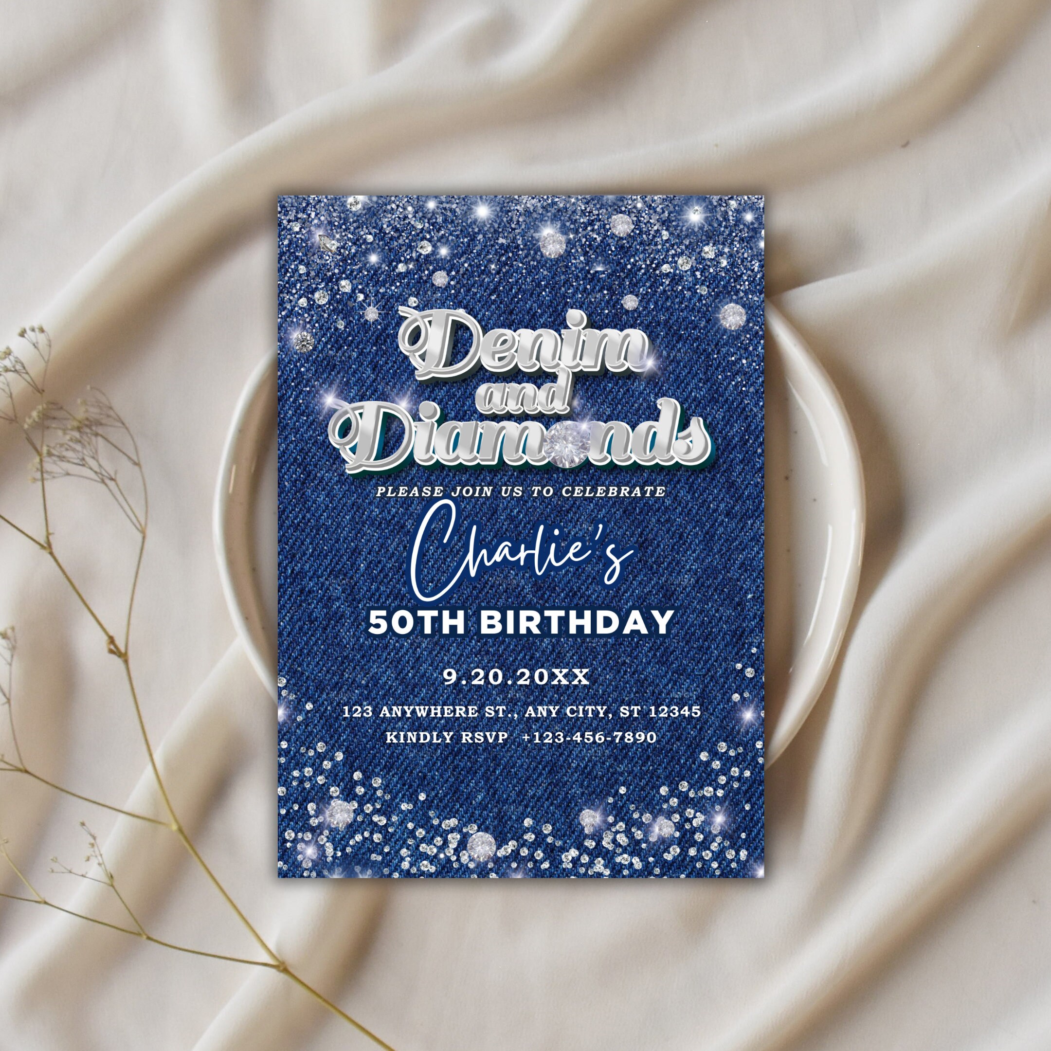 Denim and Diamond Invite Denim Invitation Denim Theme Party Invitation ...