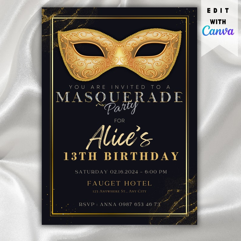 Masquerade Ball Editable Birthday Invitation Template, Printable ...