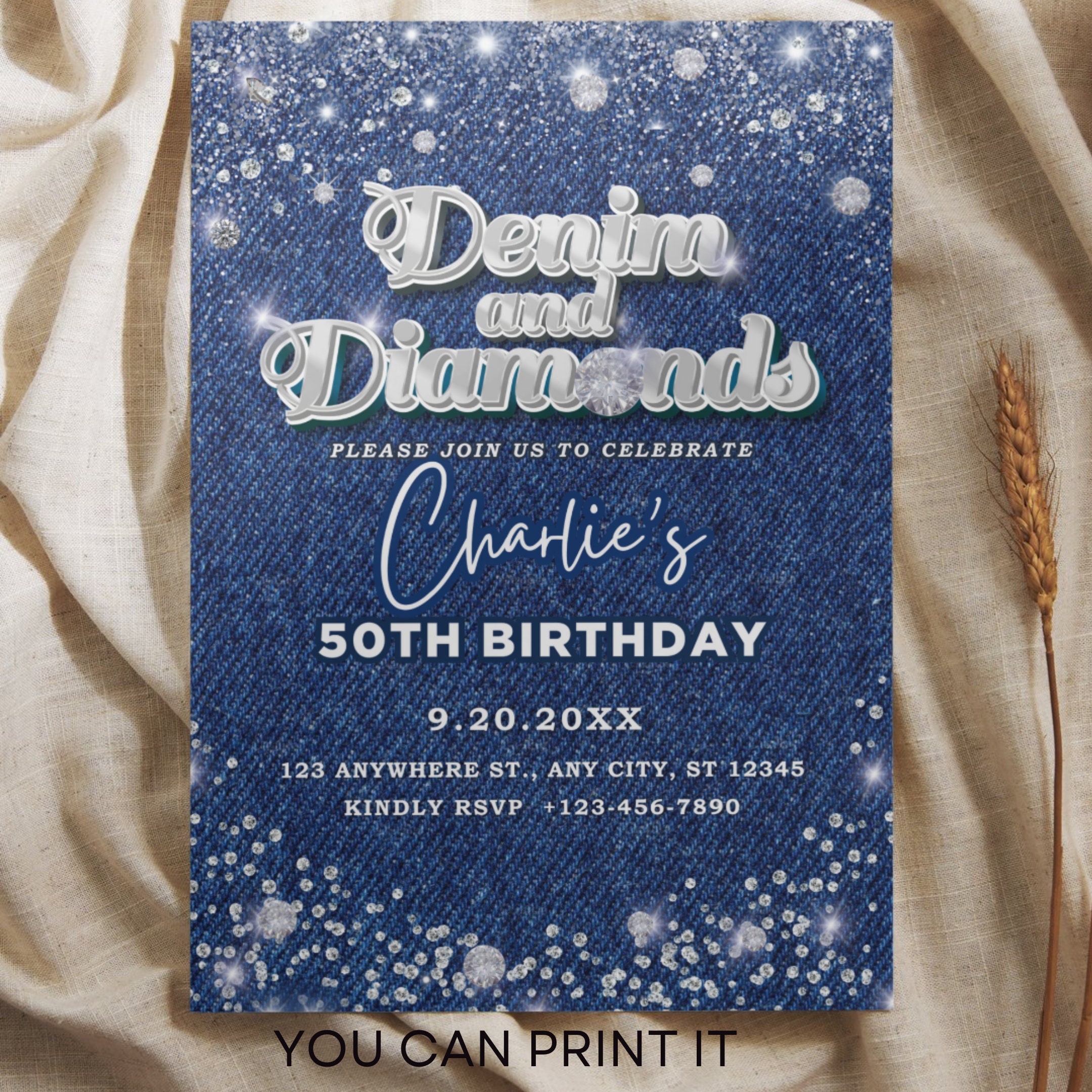 Denim and Diamond Invite Denim Invitation Denim Theme Party Invitation ...