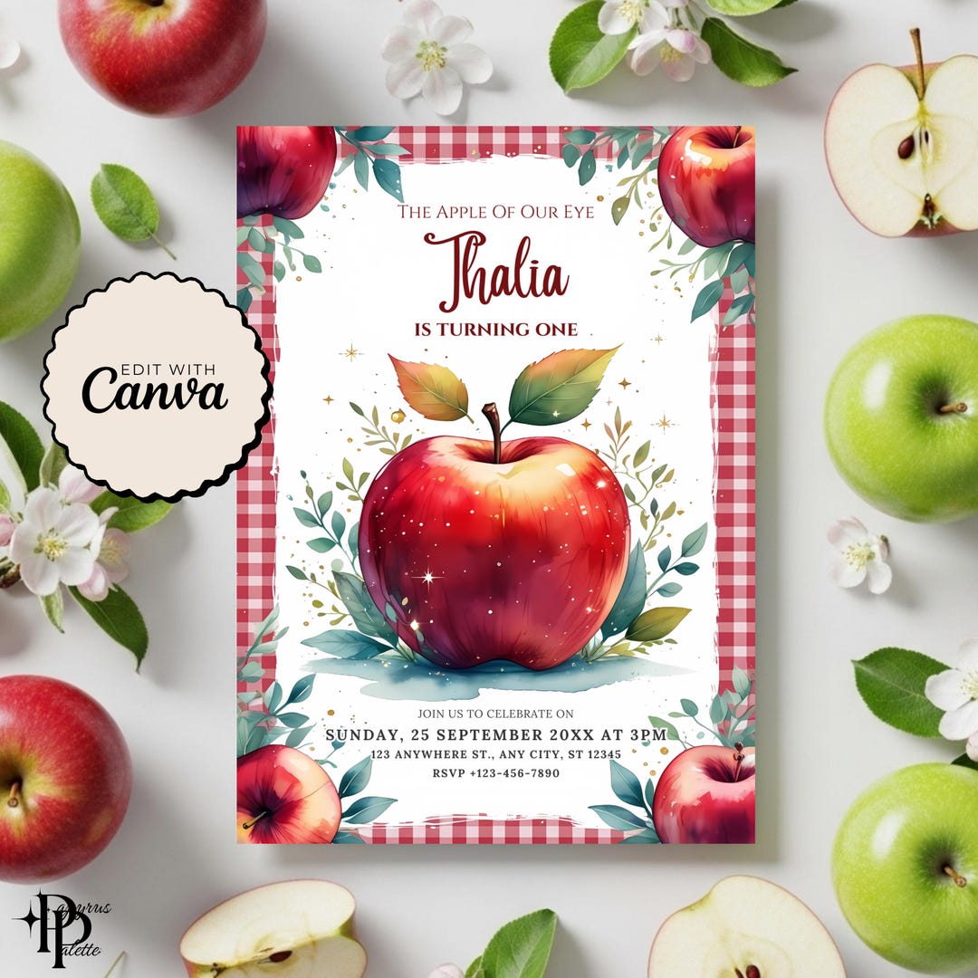 Apple of Our Eye Invitation, Apple Theme Birthday Party Invite, Fall ...