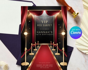 Red Carpet Invitation, Prom Invitation, Red Carpet Birthday Invitation ...