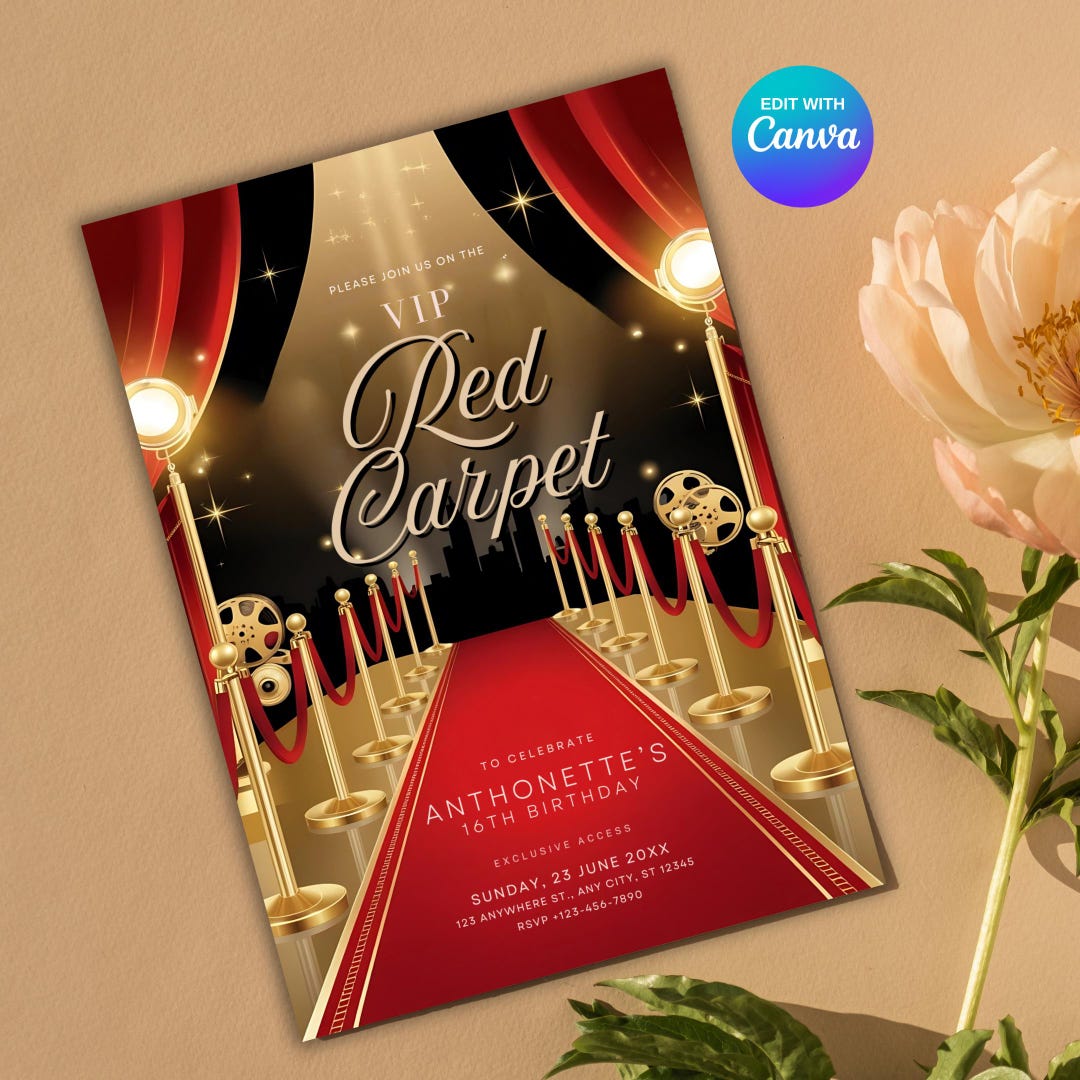 Red Carpet Invitation, Hollywood Film Premiere Invite, Printable Party ...
