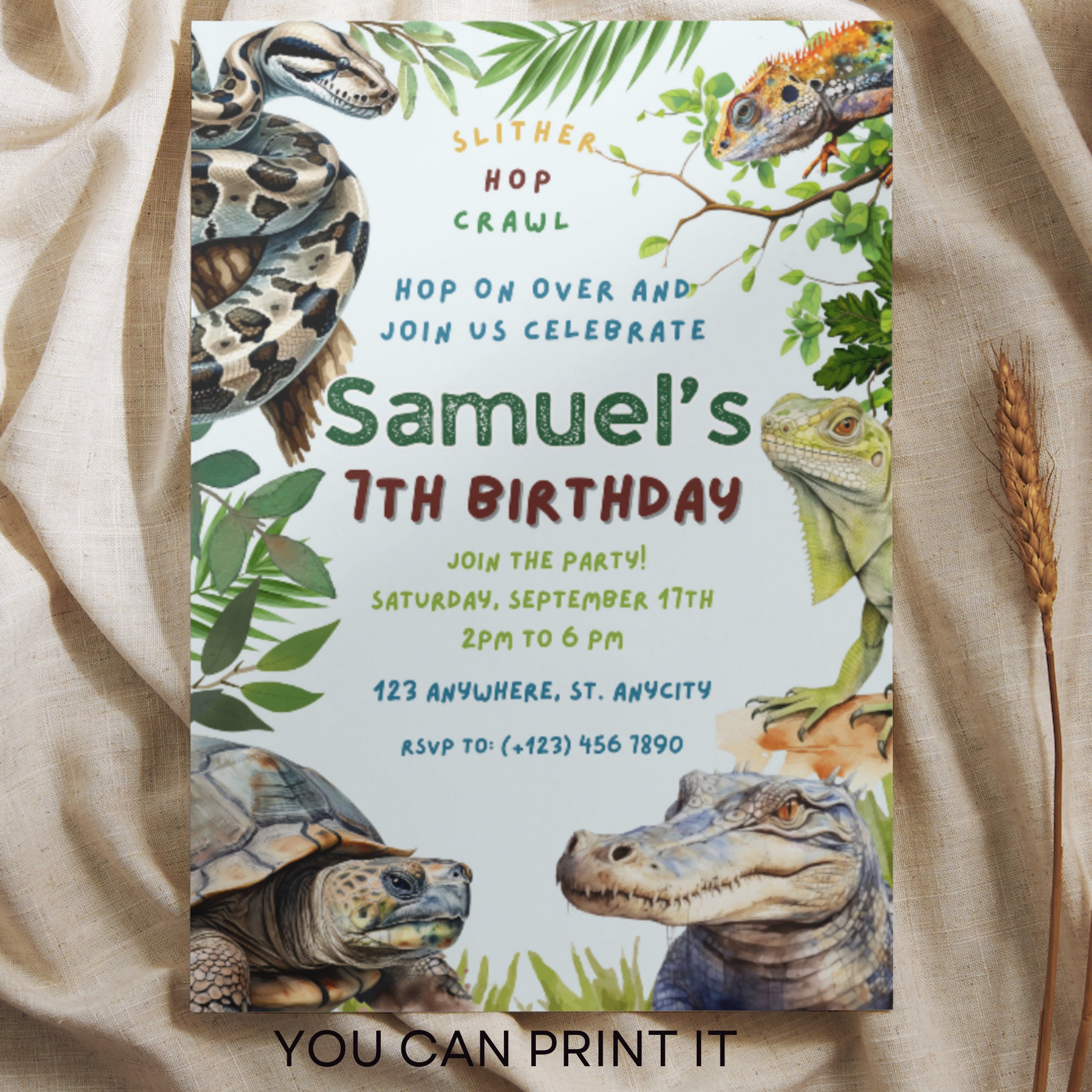 Reptile Birthday Invitation, Lizard Invitation, Snake Invitation ...