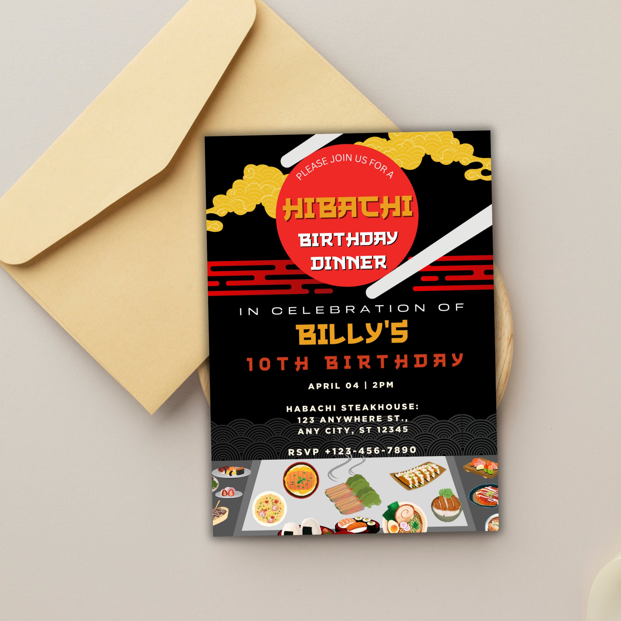 Hibachi Invitation, Hibachi Party, Hibachi Dinner Party Invitation ...