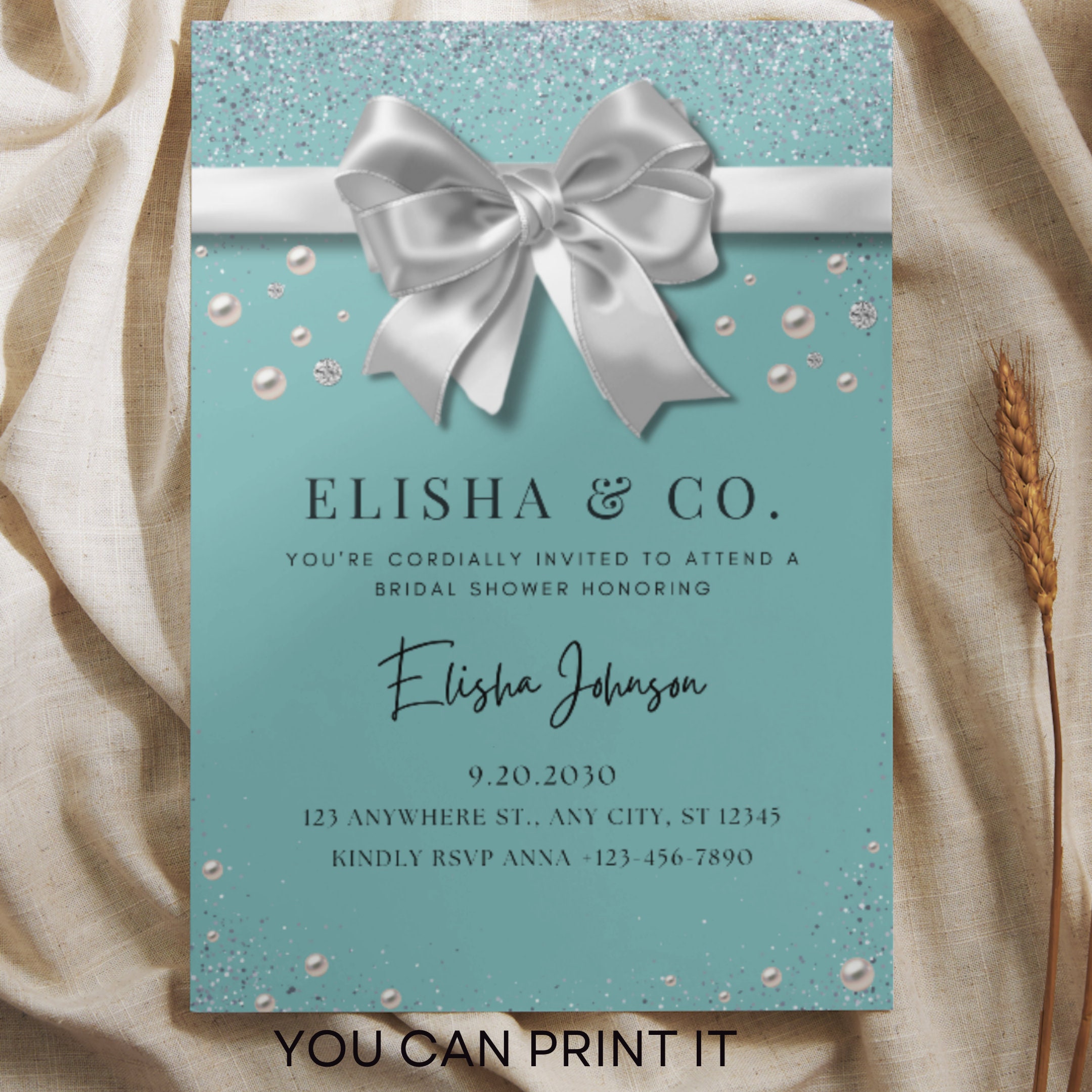 Tiffany Blue Wedding Invitation White Bow With Aqua Blue Invitation