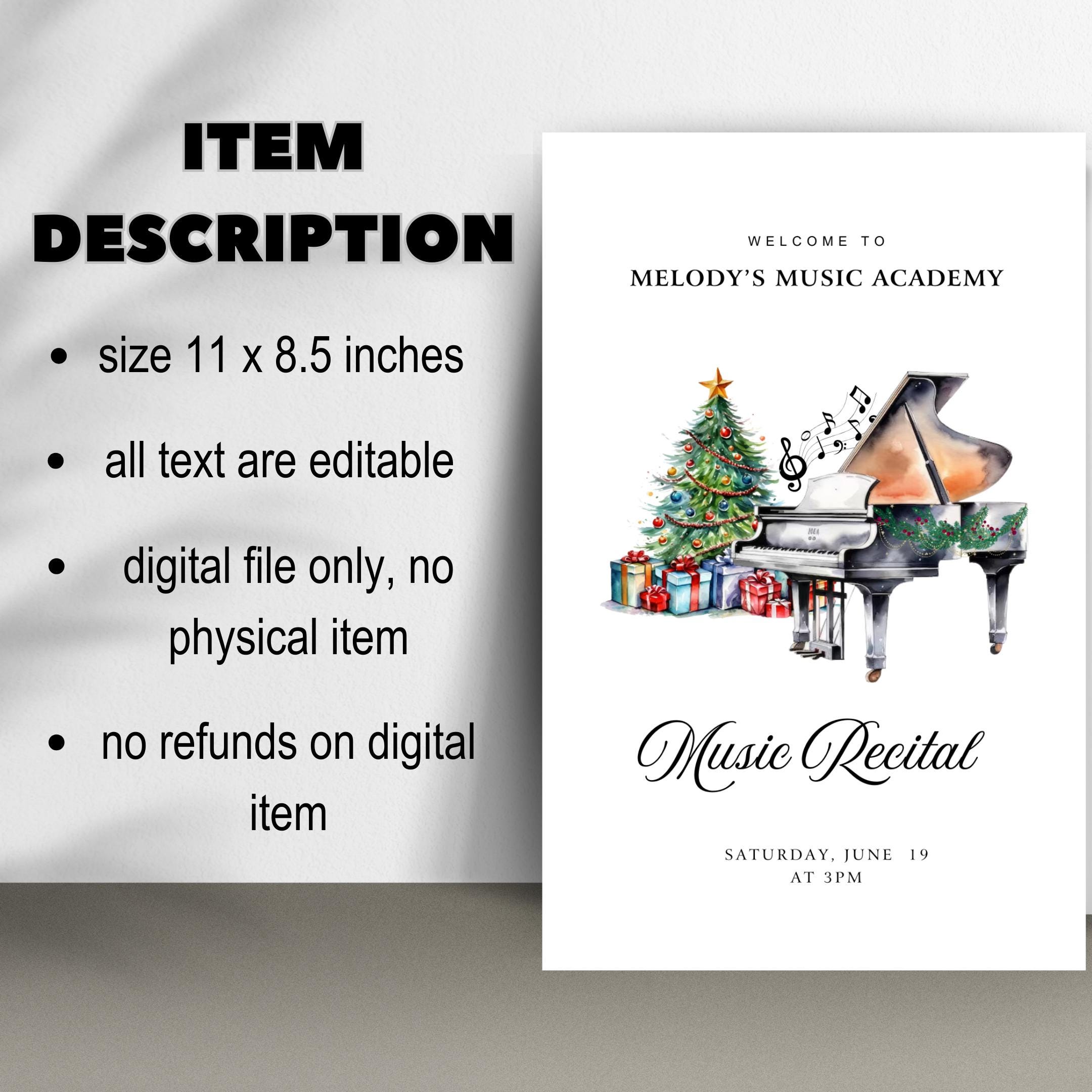 Holiday Recital Program Template, Music Program Template, Music Recital ...
