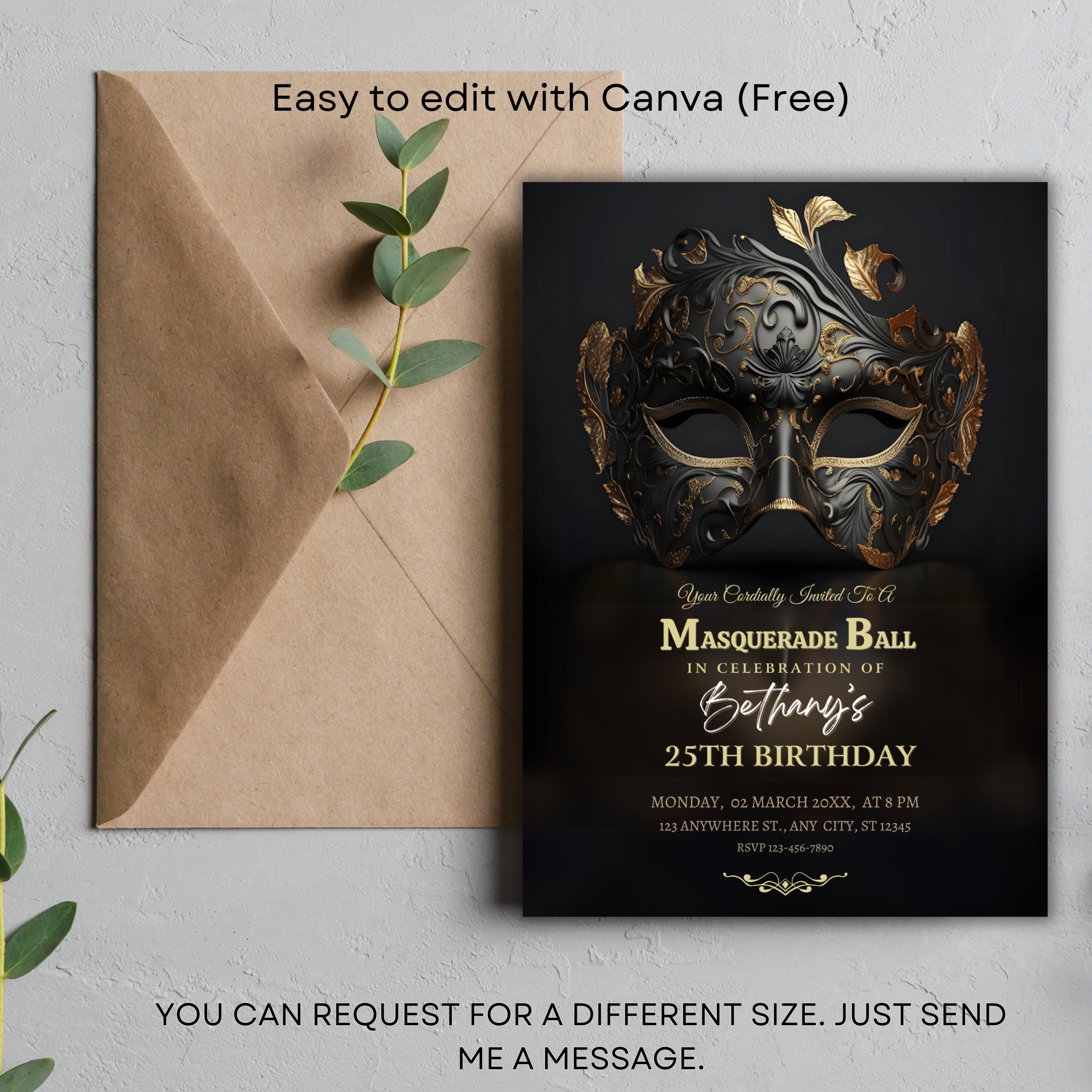 Masquerade Ball Invite, Masquerade Invitation, Masquerade Ball Editable ...