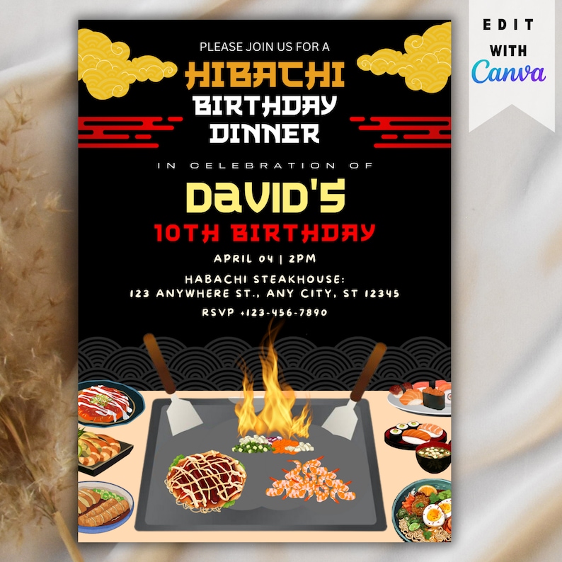 Hibachi Invitation, Hibachi Party, Hibachi Dinner Party Invitation ...