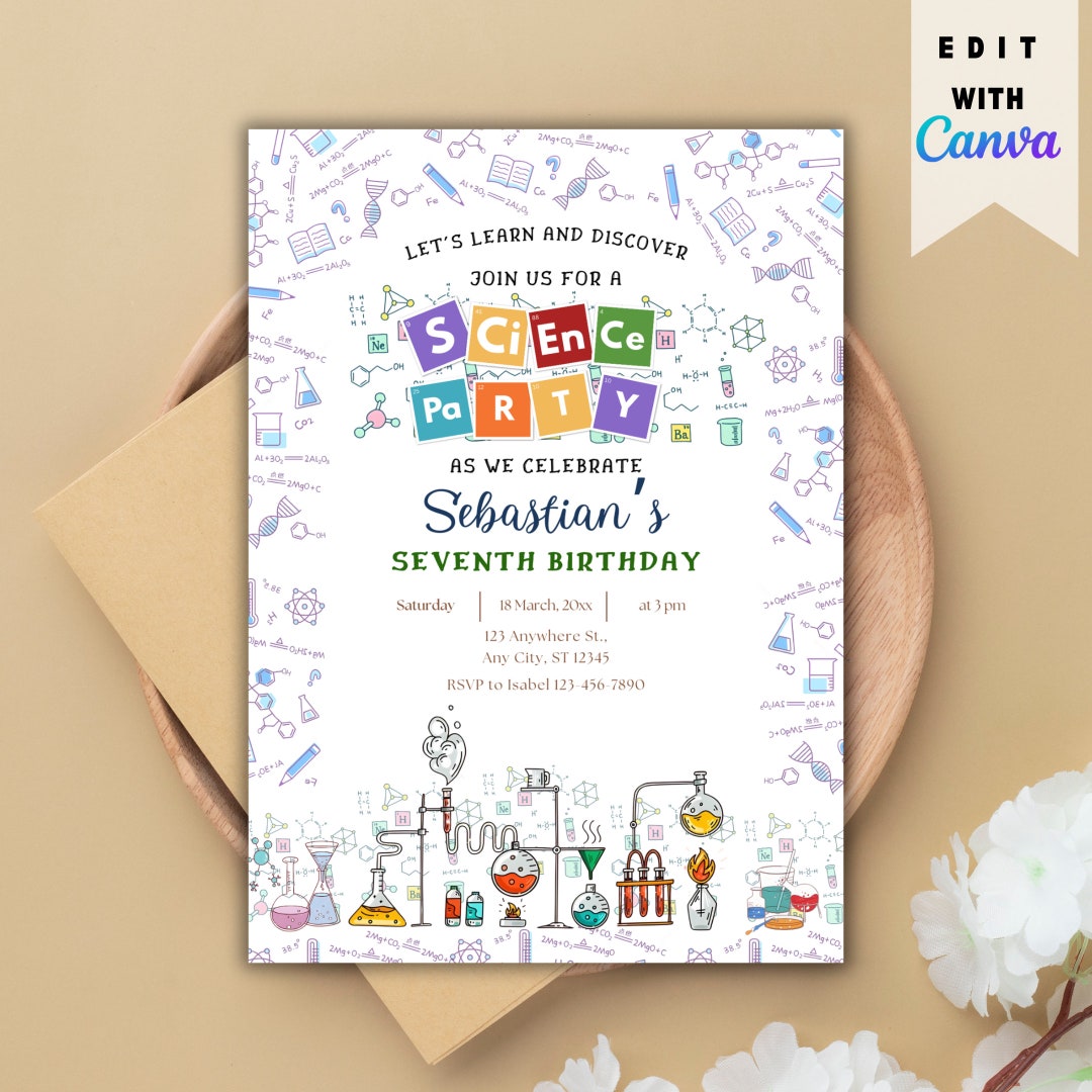 Mad Scientist Birthday Party Invitation: Science Theme (canva Template ...