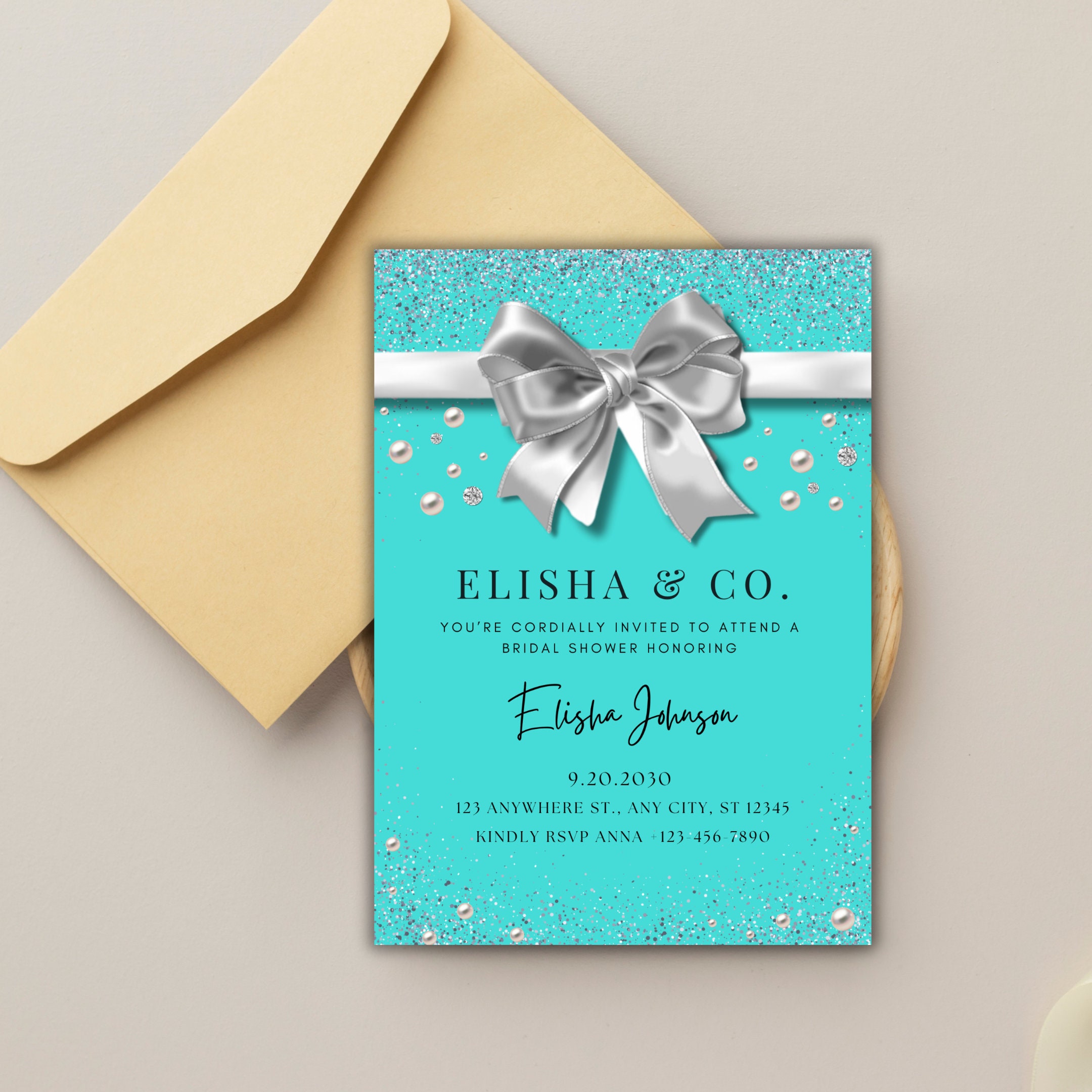 Tiffany Blue Wedding Invitation White Bow With Aqua Blue Invitation
