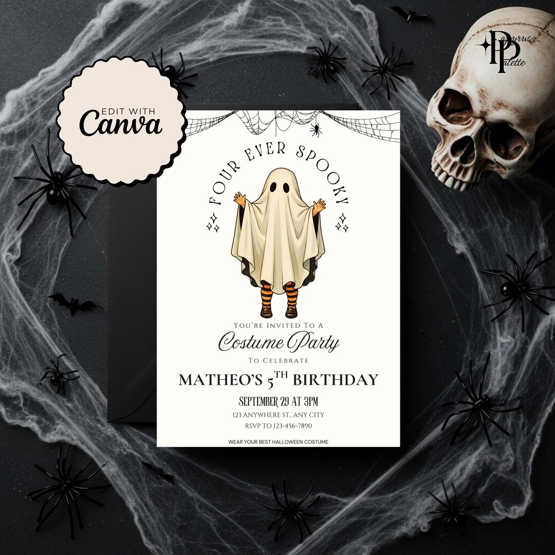 Four Ever Spooky Invite, Spooky 4th Birthday Invitation, Ghost ...