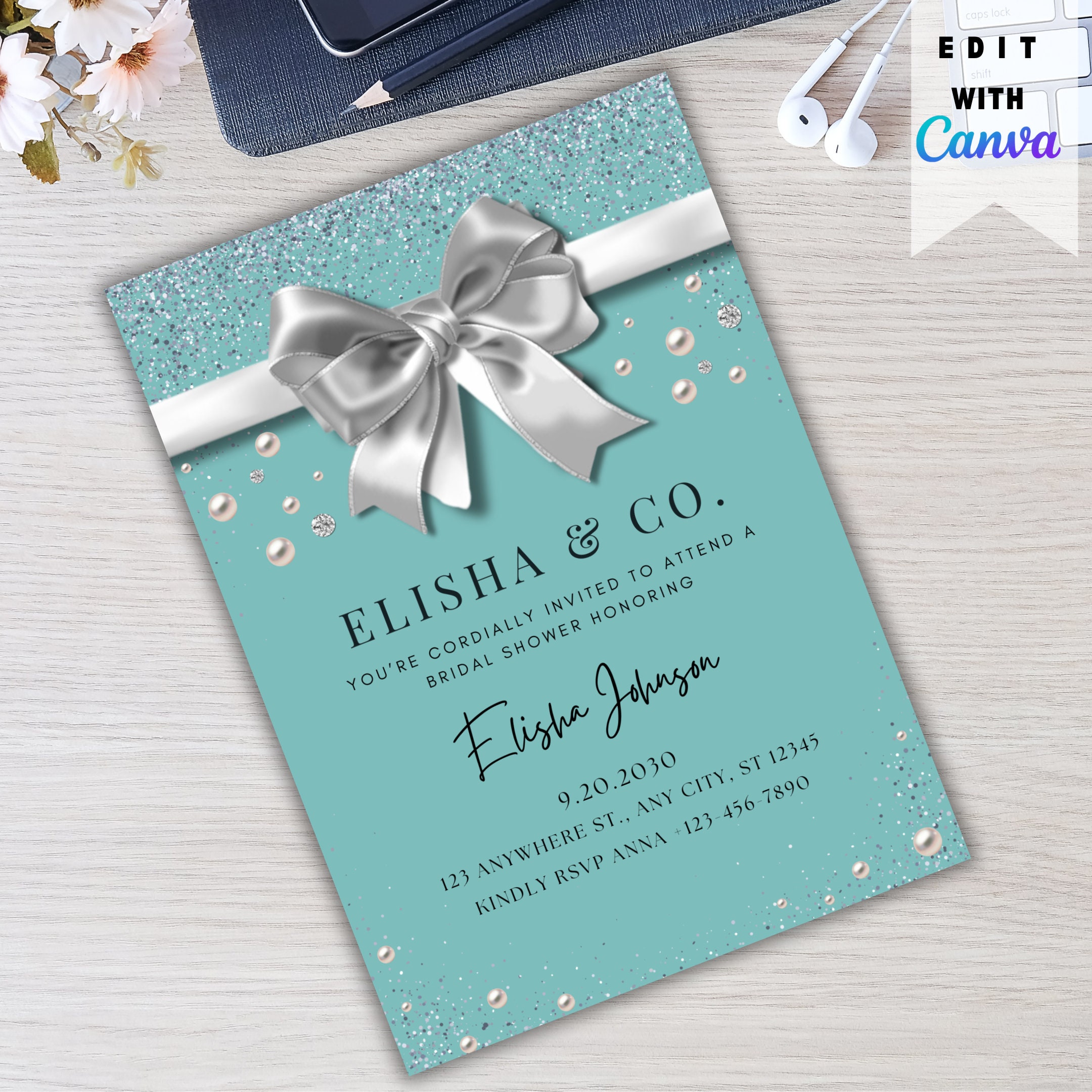 Tiffany Blue Wedding Invitation, White Bow With Aqua Blue Invitation ...