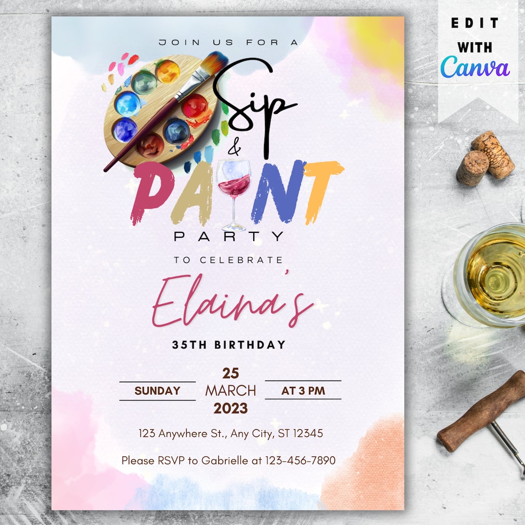 Sip and Paint Invite, Paint and Sip Invite, Paint and Sip Party ...