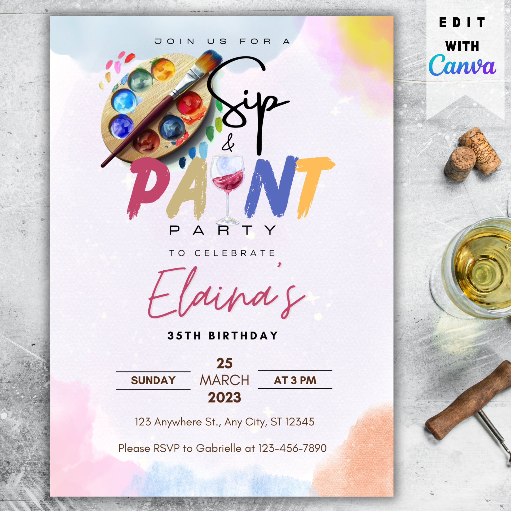 Sip and Paint Invite, Paint and Sip Invite, Paint and Sip Party ...