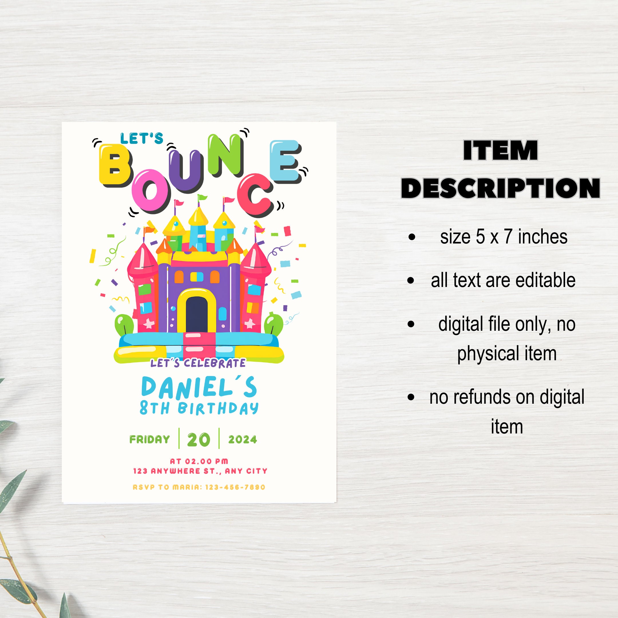 Editable Bouncy Castle Party Invitation - Printable Birthday Invite ...