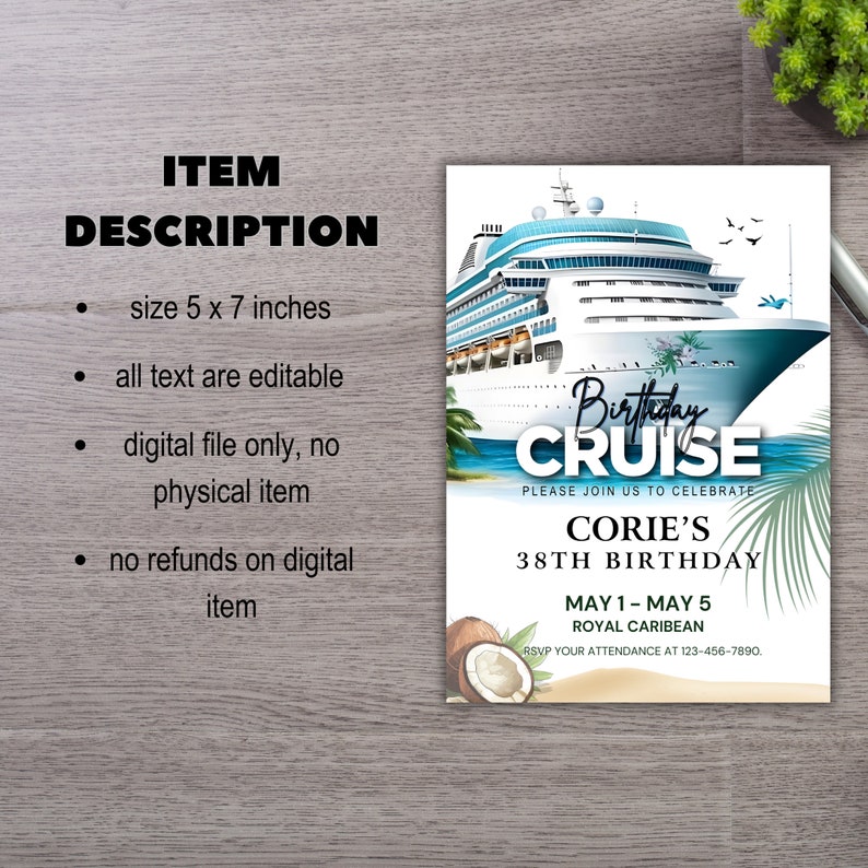 Cruise Invite, Cruise Ship Invite, Cruise Birthday Invite, Cruise ...