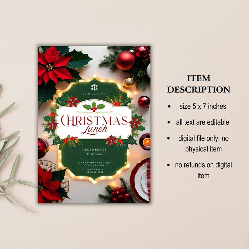 Editable Christmas Luncheon Invitation Xmas Lunch Invitation, Santa Hat ...