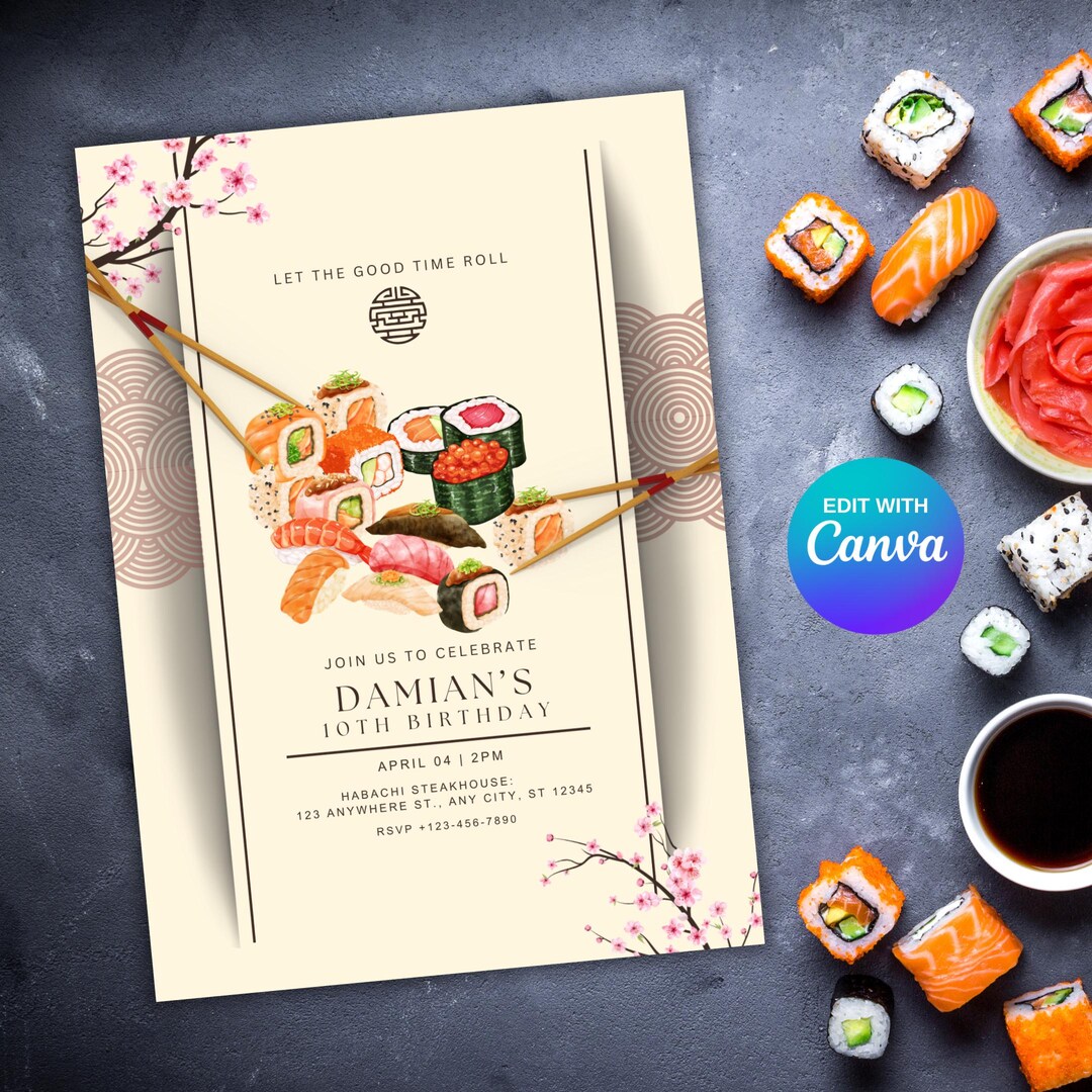 Sushi Invite, Sushi Birthday Invite, Sushi Dinner Invite, Japanese ...