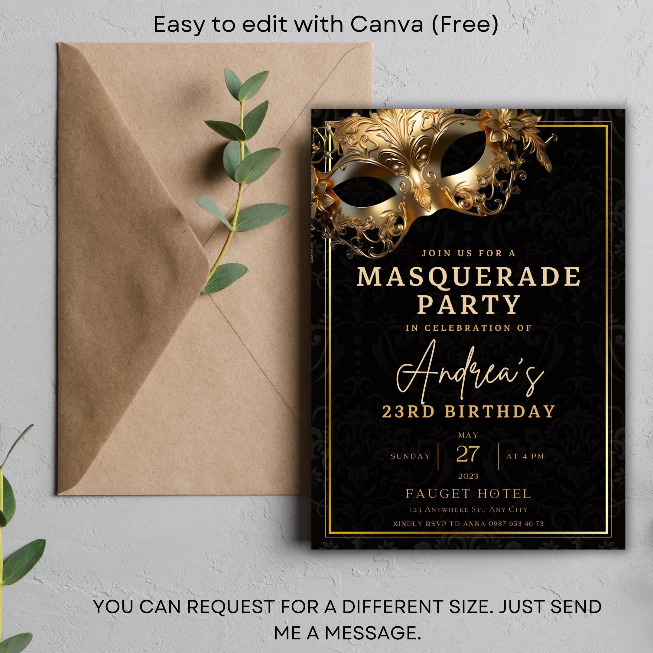 Masquerade Ball Editable Birthday Invitation Template, Printable ...